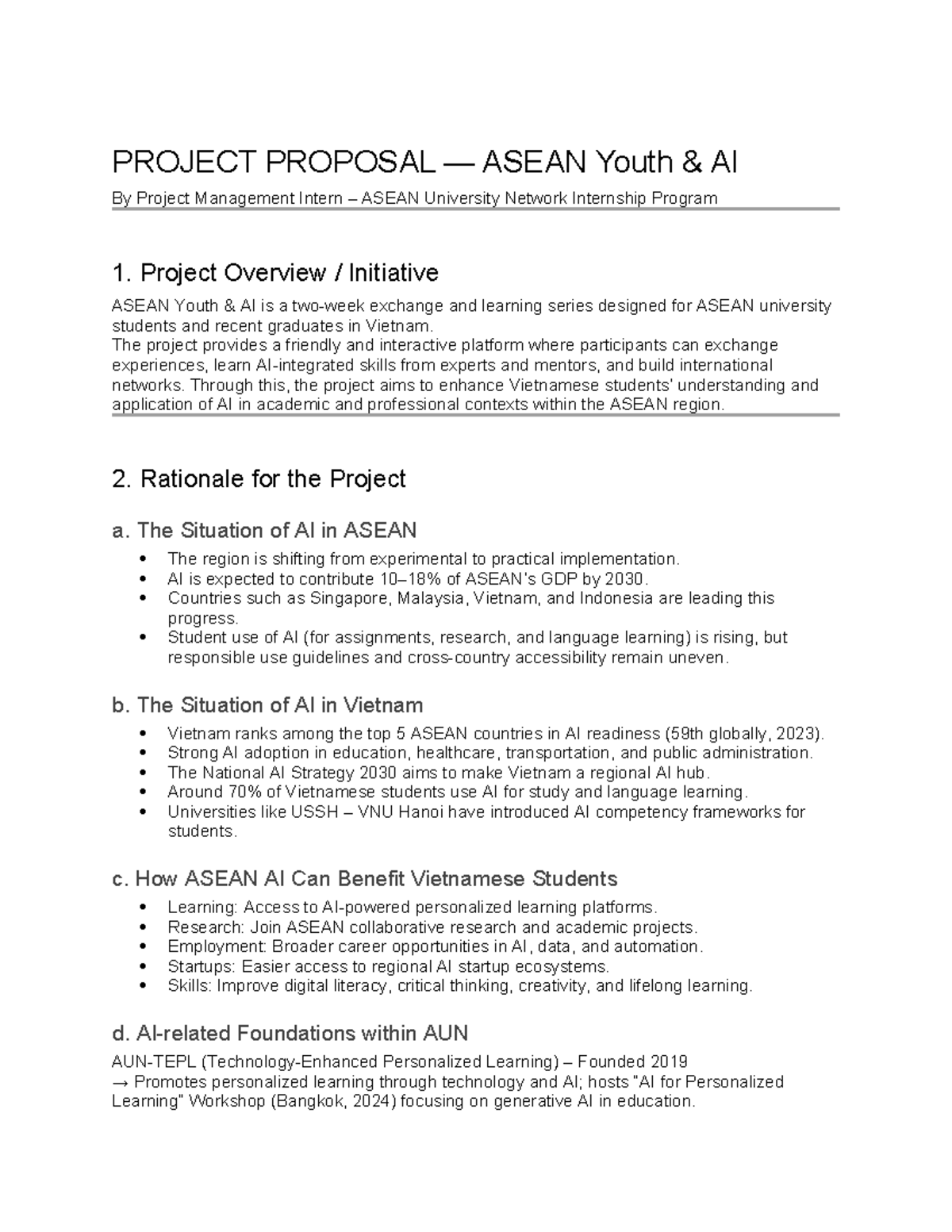 Project Proposal: ASEAN Youth AI Project Management Intern AUN Program ...