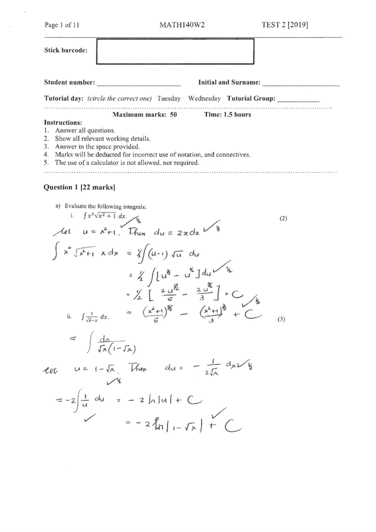 MATH 140 -test 2-2023 - okay - - Studocu