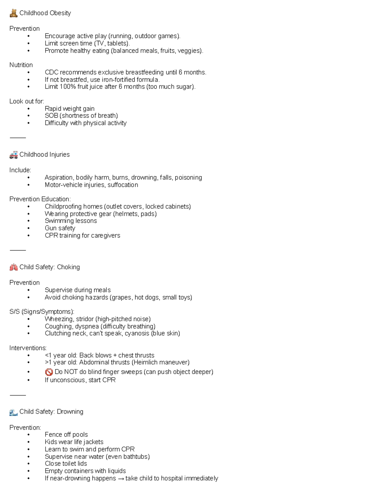 Exam 1 PEDS - Childhood Obesity & Child Safety Guidelines - Studocu