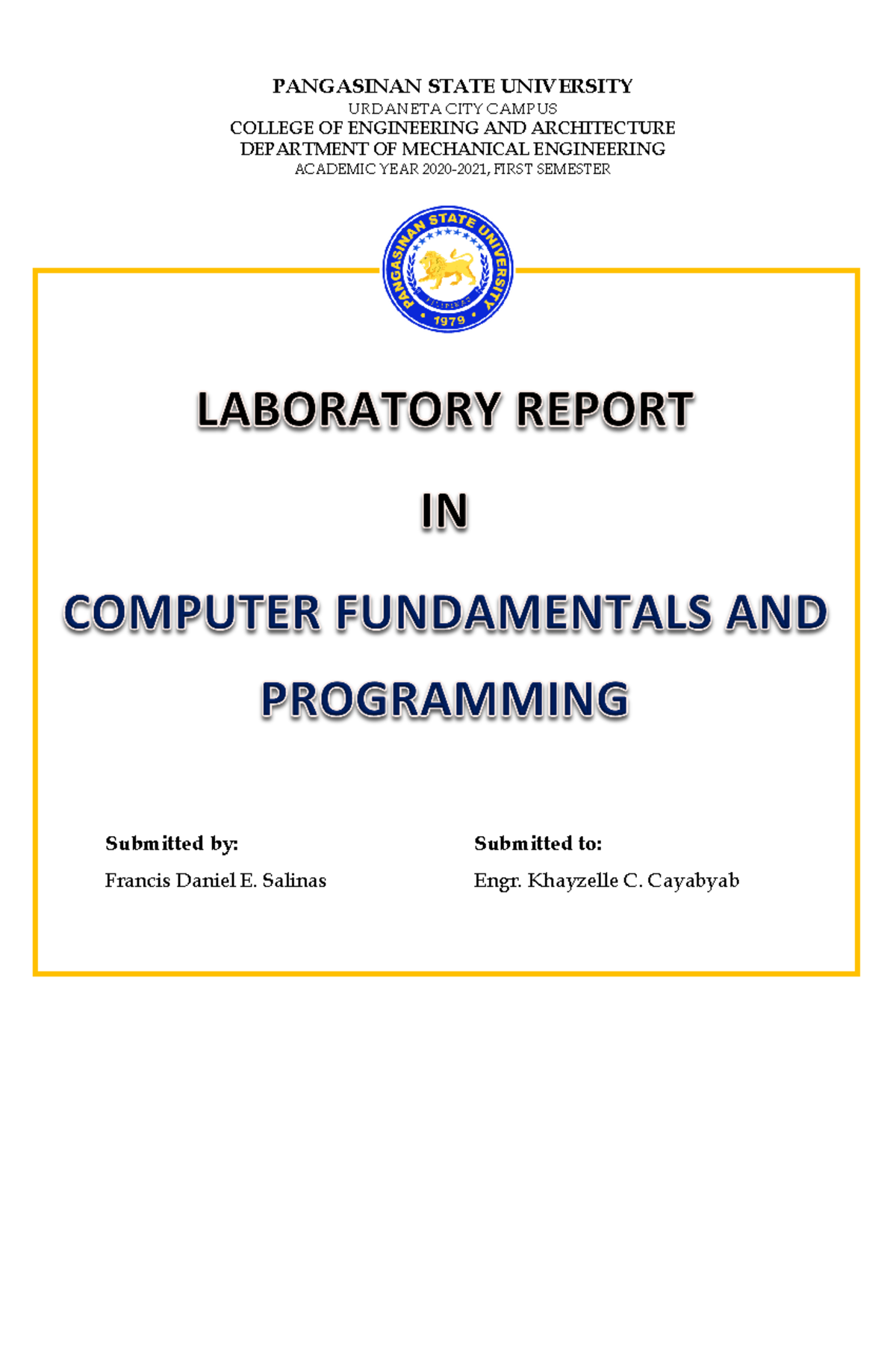 Laboratory- Report 02 - Assignment - Computer Fundamentals and Programming - PangSU - Studocu