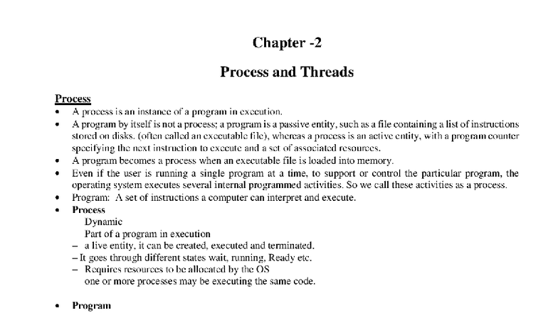 Chapter 2: Processes and Threads Overview (241127) - Studocu