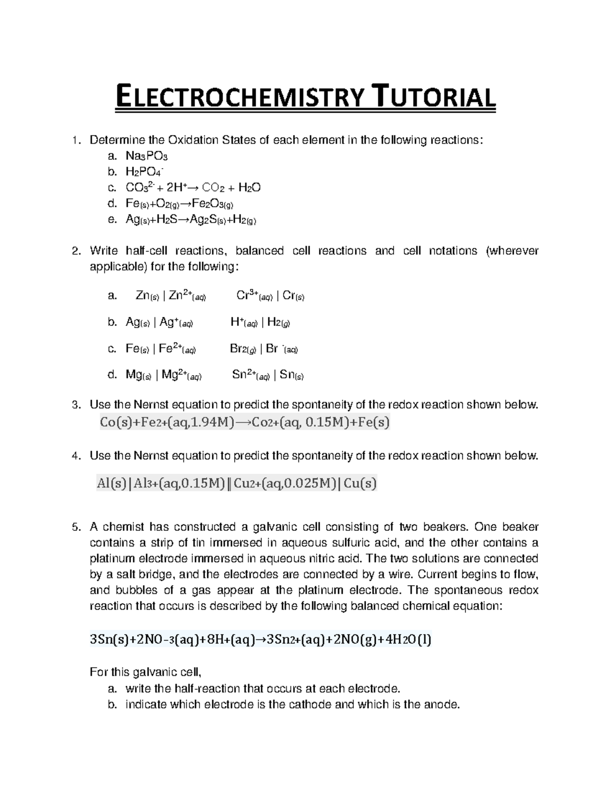 ELECTROCHEMISTRY TUTORIAL 1: Oxidation States & Redox Reactions - Studocu