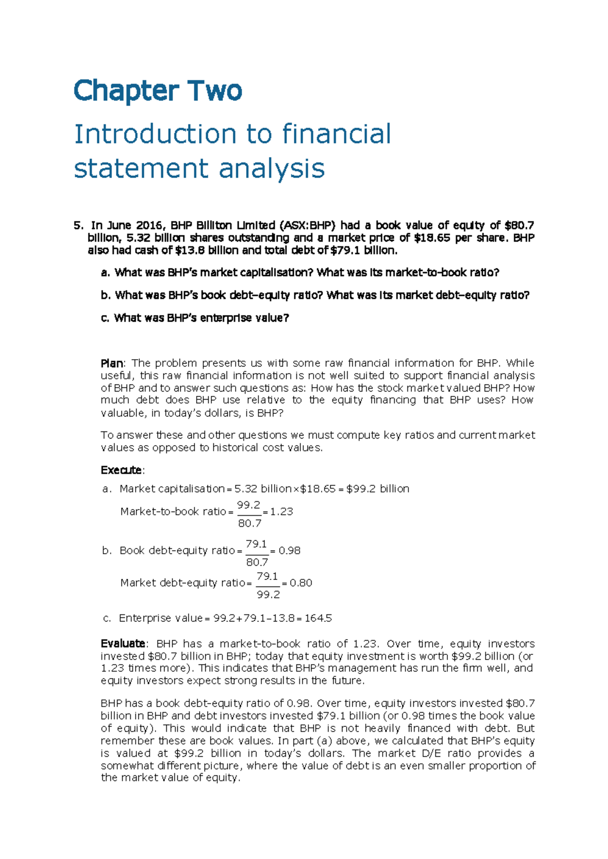 Week 2 analysis tute - Chapter Two Introduction to financial statement ...
