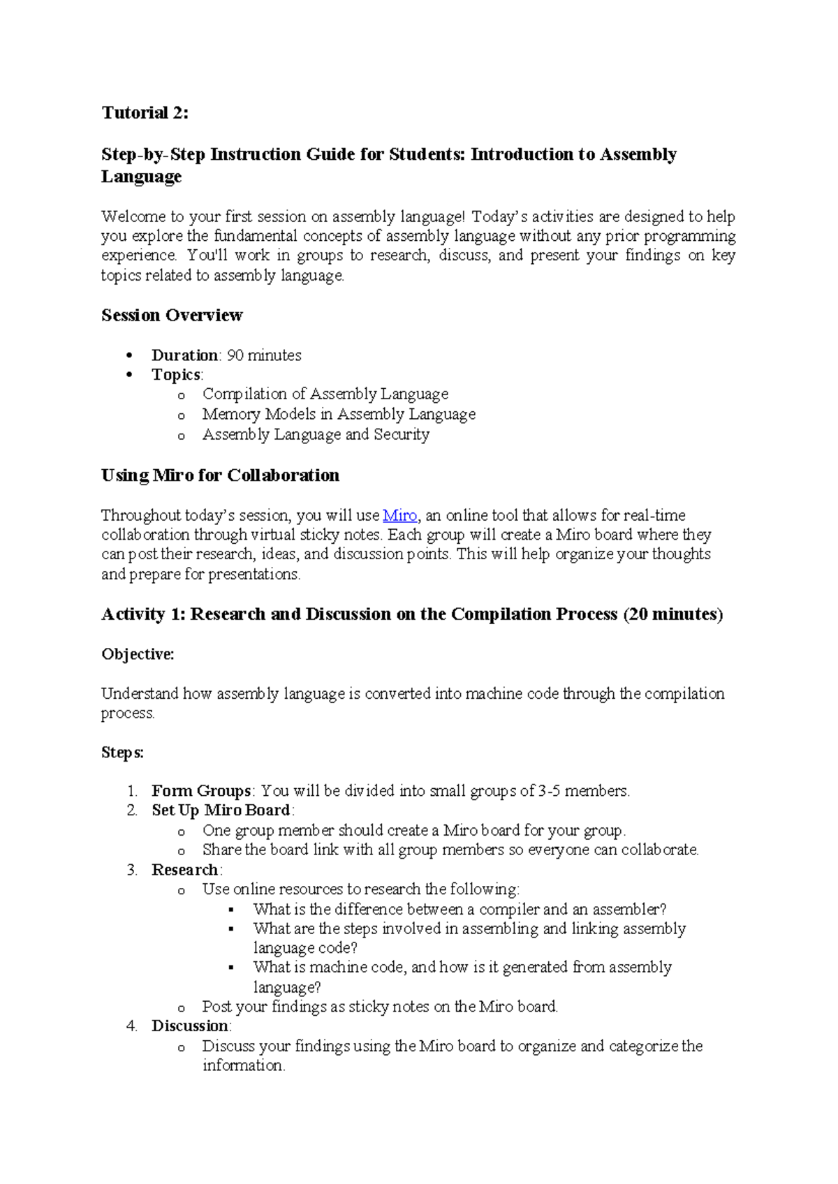 T2: Intro to Assembly Language - Student Instruction Guide - Studocu