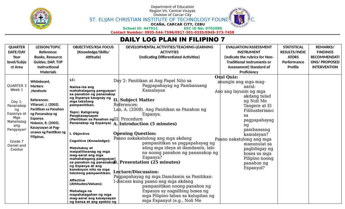 December 10 - Lesson Plan for daily teaching. - Department of Education ...