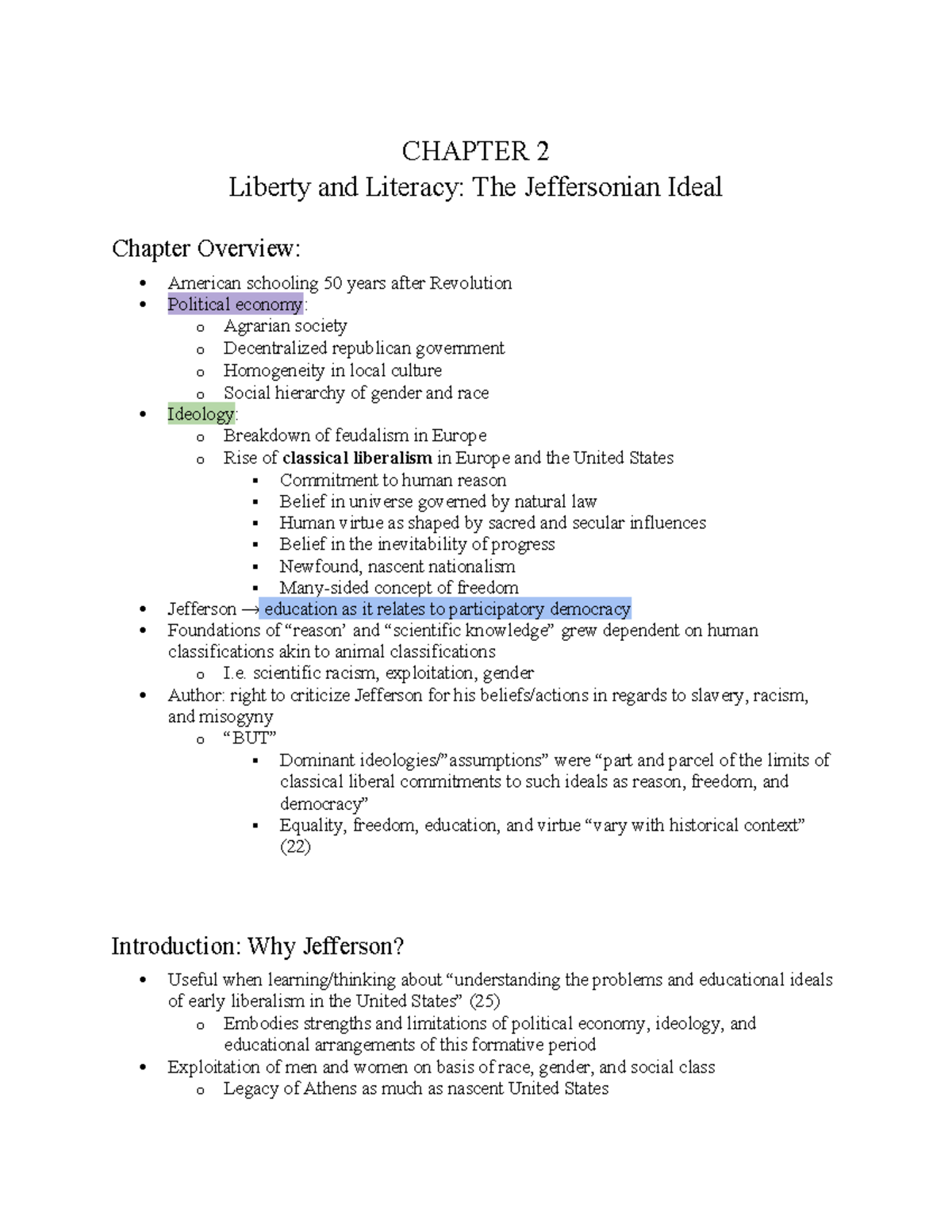 CHAPTER 2 Notes: Liberty and Literacy in the Jeffersonian Era - Studocu