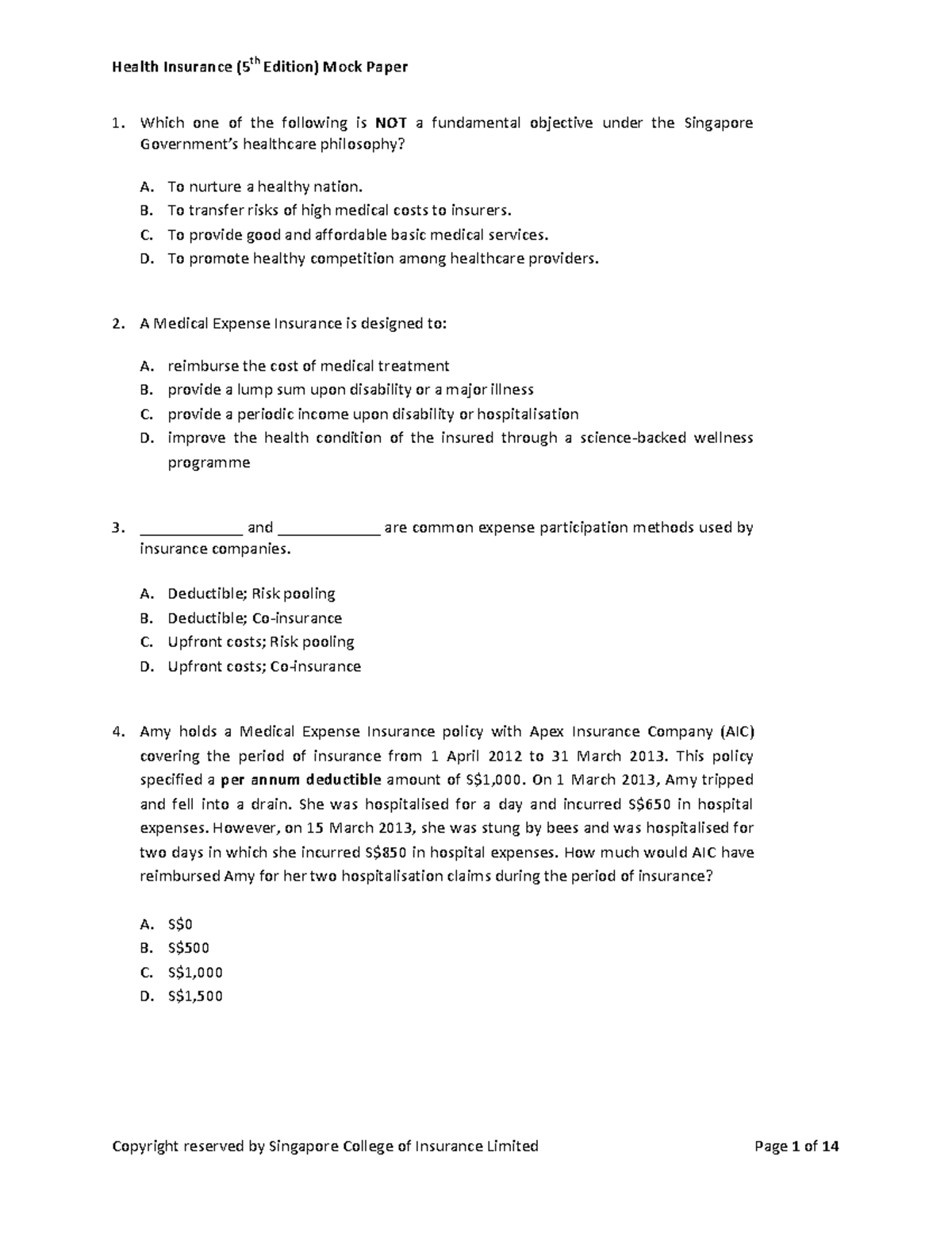Health Insurance (5th Edition) HI 2 - Mock Paper 1 Review - Studocu