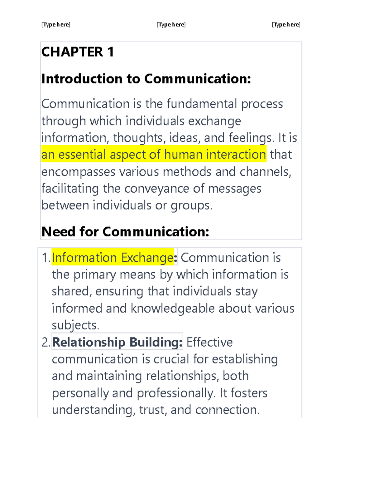 CHAPTER 1: Introduction to Communication and Its Importance - Studocu