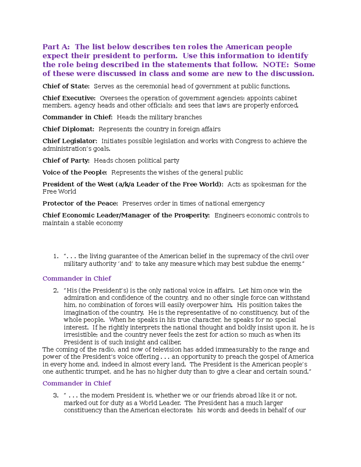 AP GOV 101: Presidential Roles and Responsibilities Lesson - Studocu