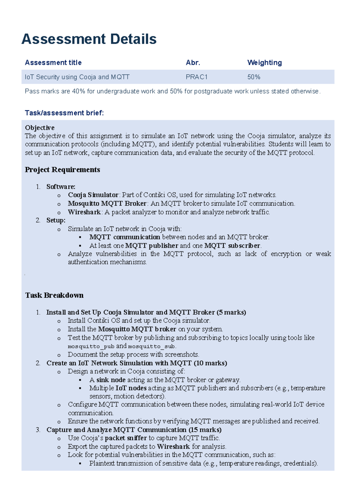CIS5001 PRAC1 2024-25: IoT Security Analysis with Cooja & MQTT - Studocu