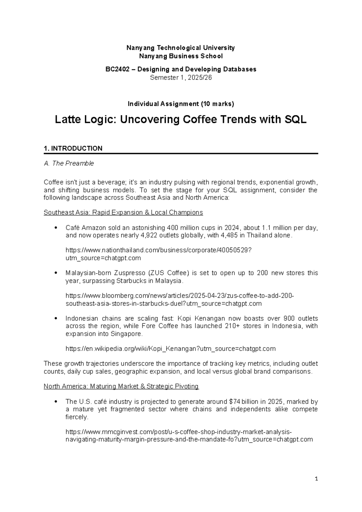 BC2402 Individual Assignment 2025: SQL for Coffee Trends Analysis - Studocu