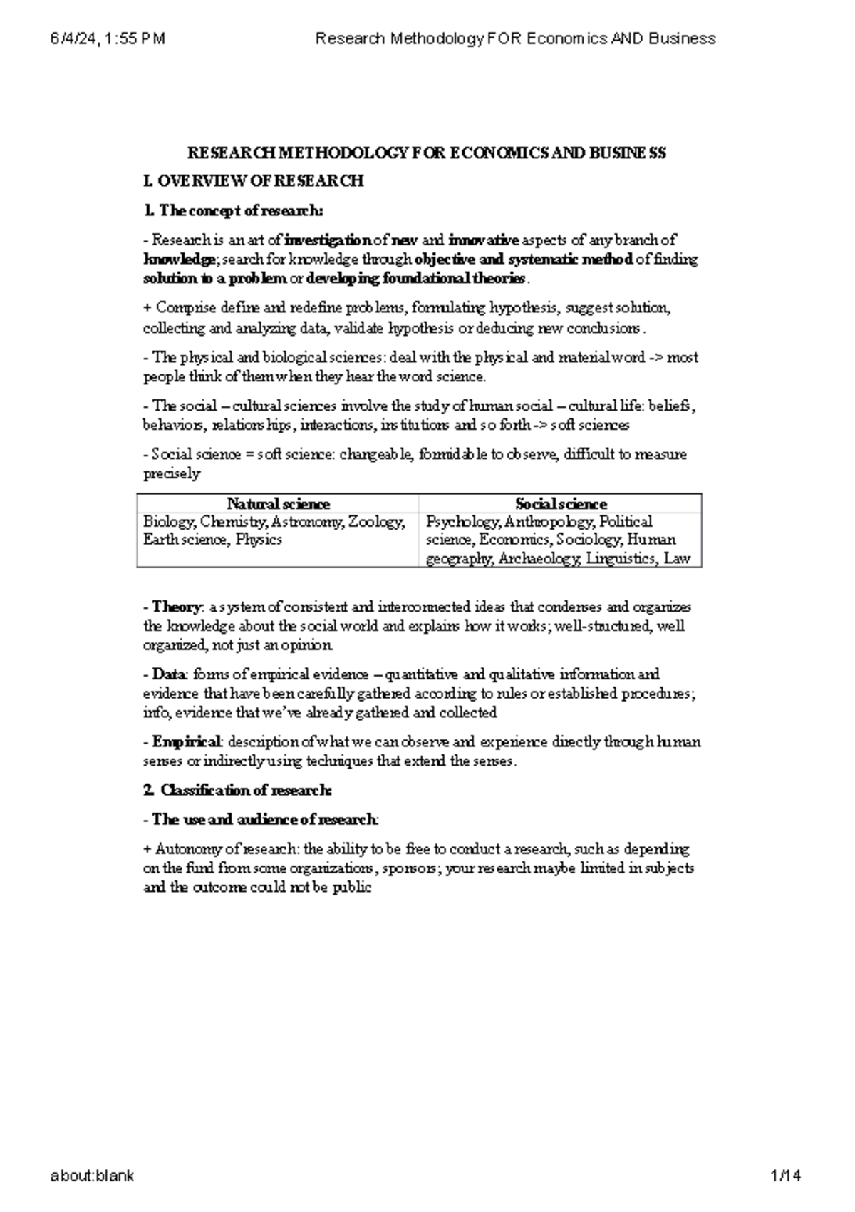 Research Methodology: Insights for Economics and Business Studies - Studocu