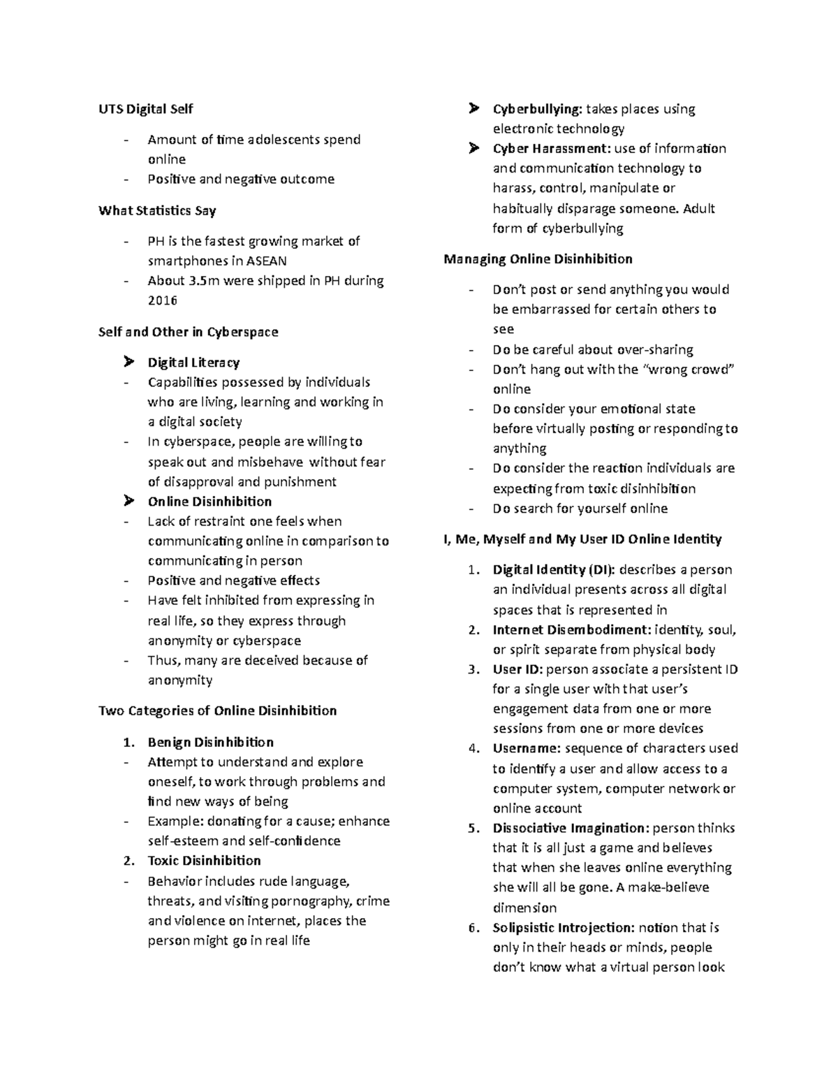 UTS The Digital Self Notes - Lecture - UTS Digital Self Amount of time ...