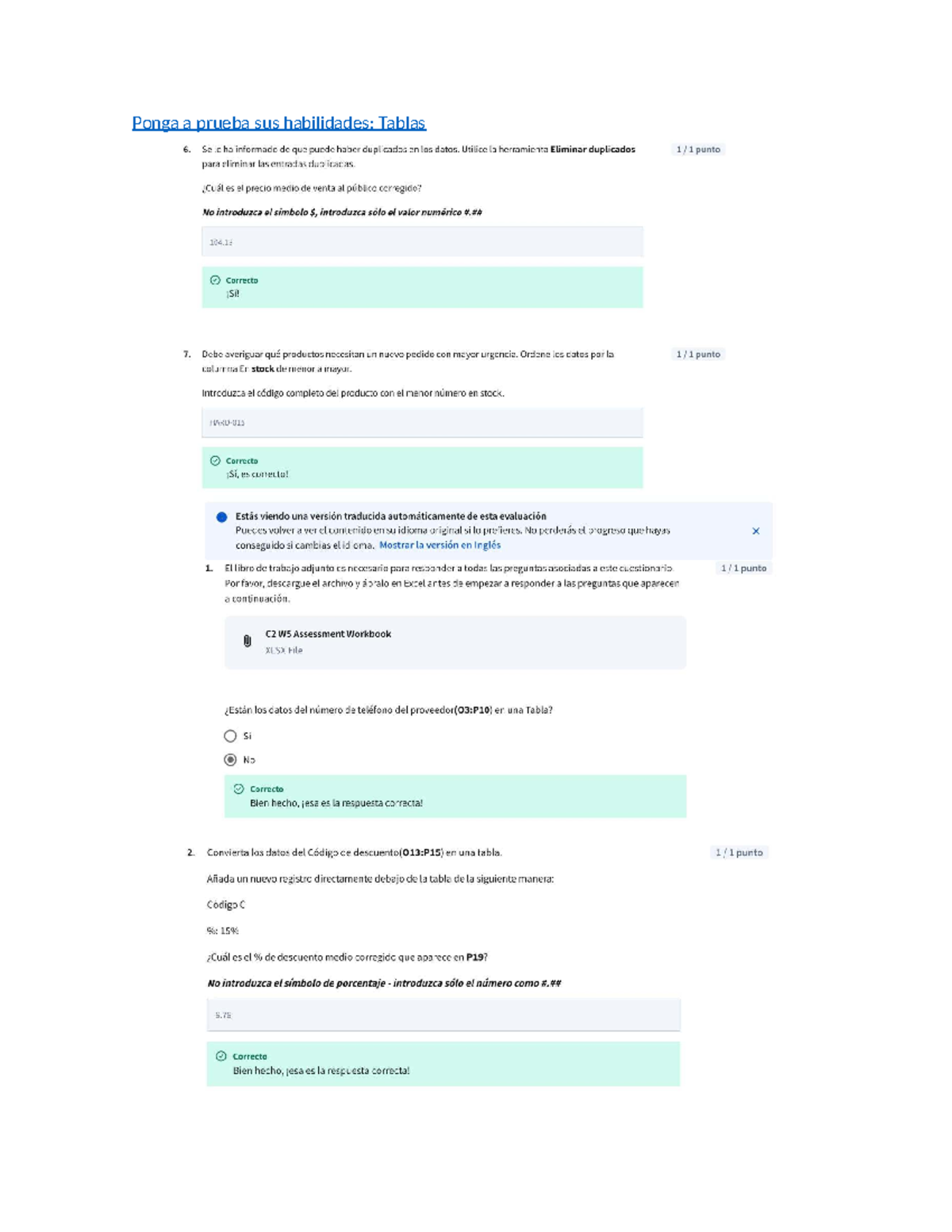 Evaluación de Habilidades con Tablas - Curso Ponga a Prueba sus Habilidades - Studocu