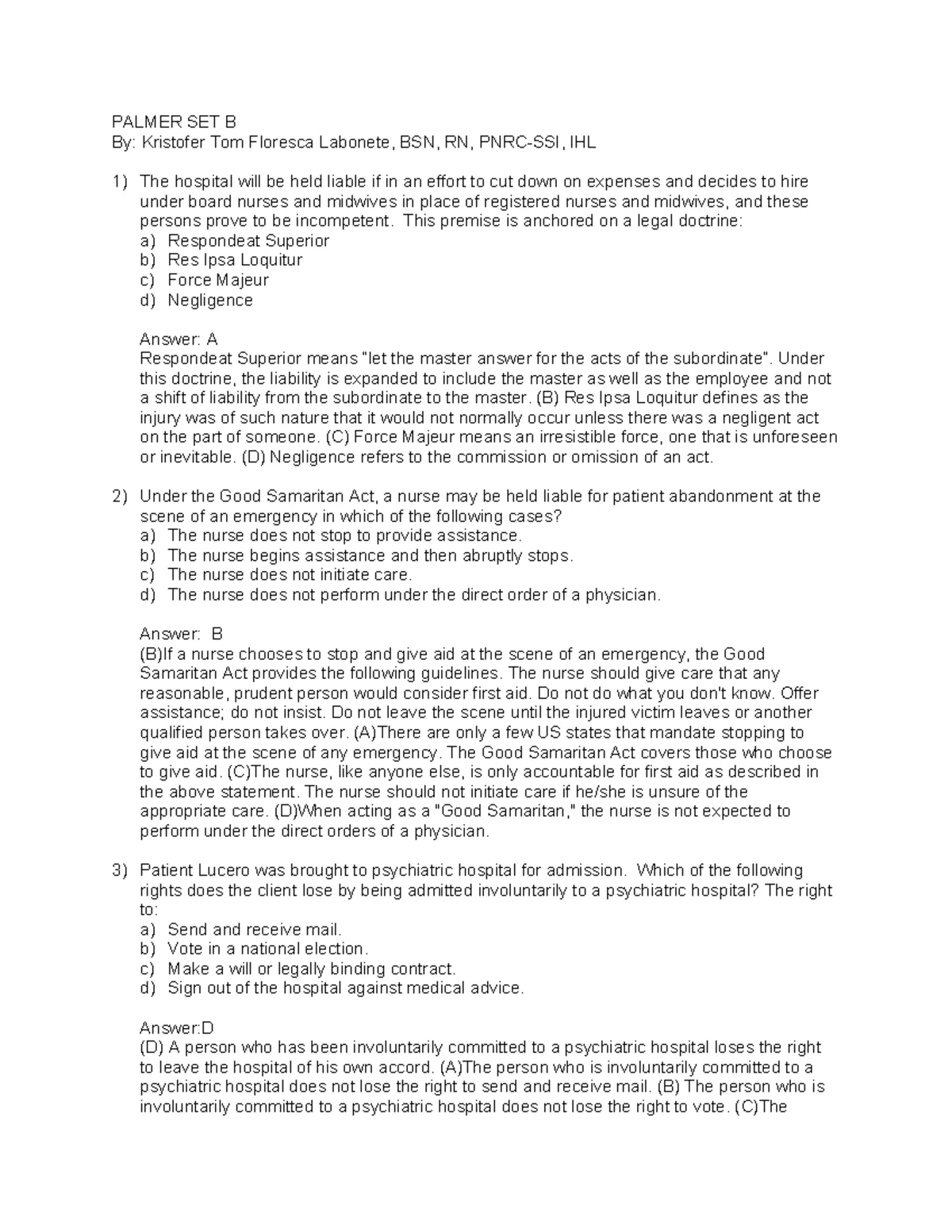 PNLE Palmer - NCLEX-RN Test Bank Practice Questions and Answers - Studocu