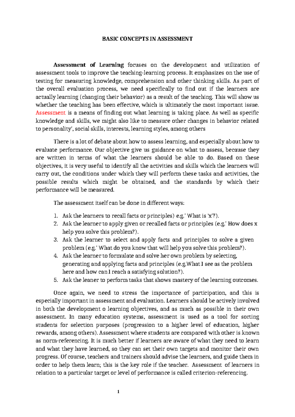 BASIC CONCEPTS IN ASSESSMENT: A Comprehensive Overview (EDU 101) - Studocu