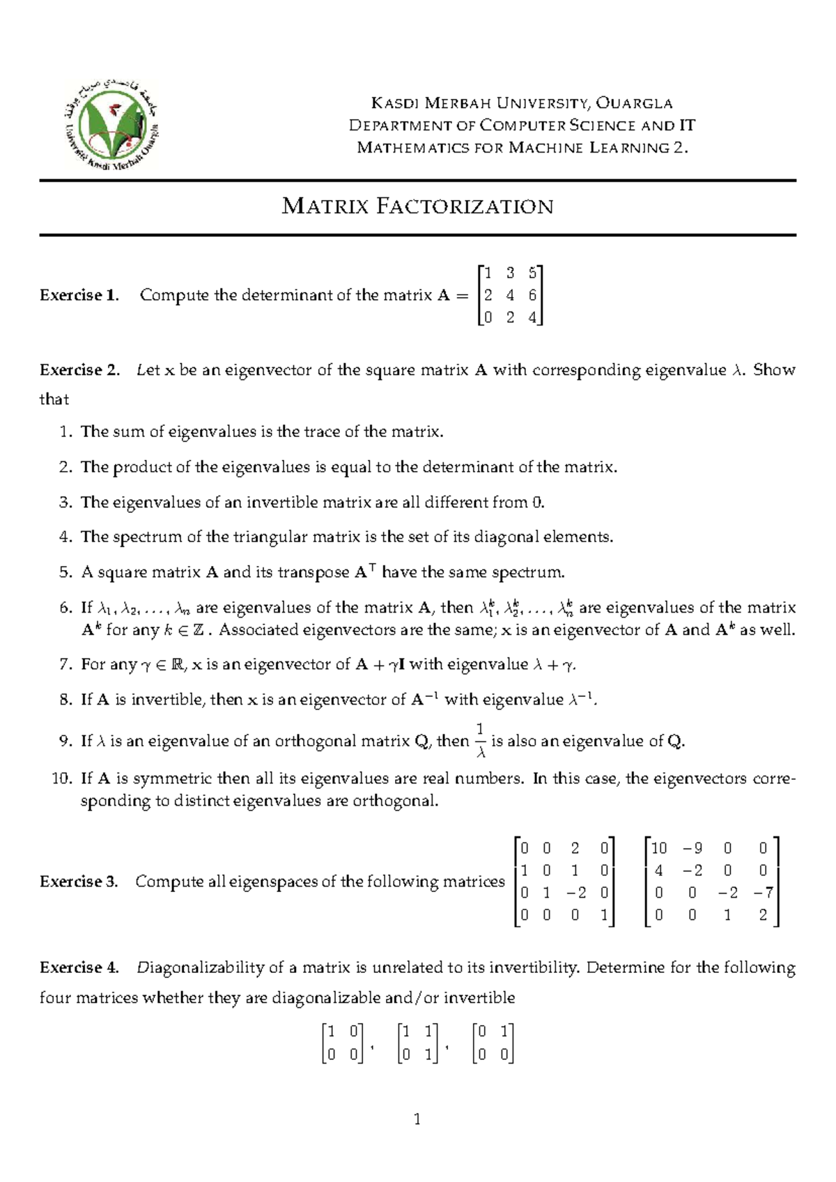 MML1 Matrix Decomposition: Exercises on Matrix Factorization and ...