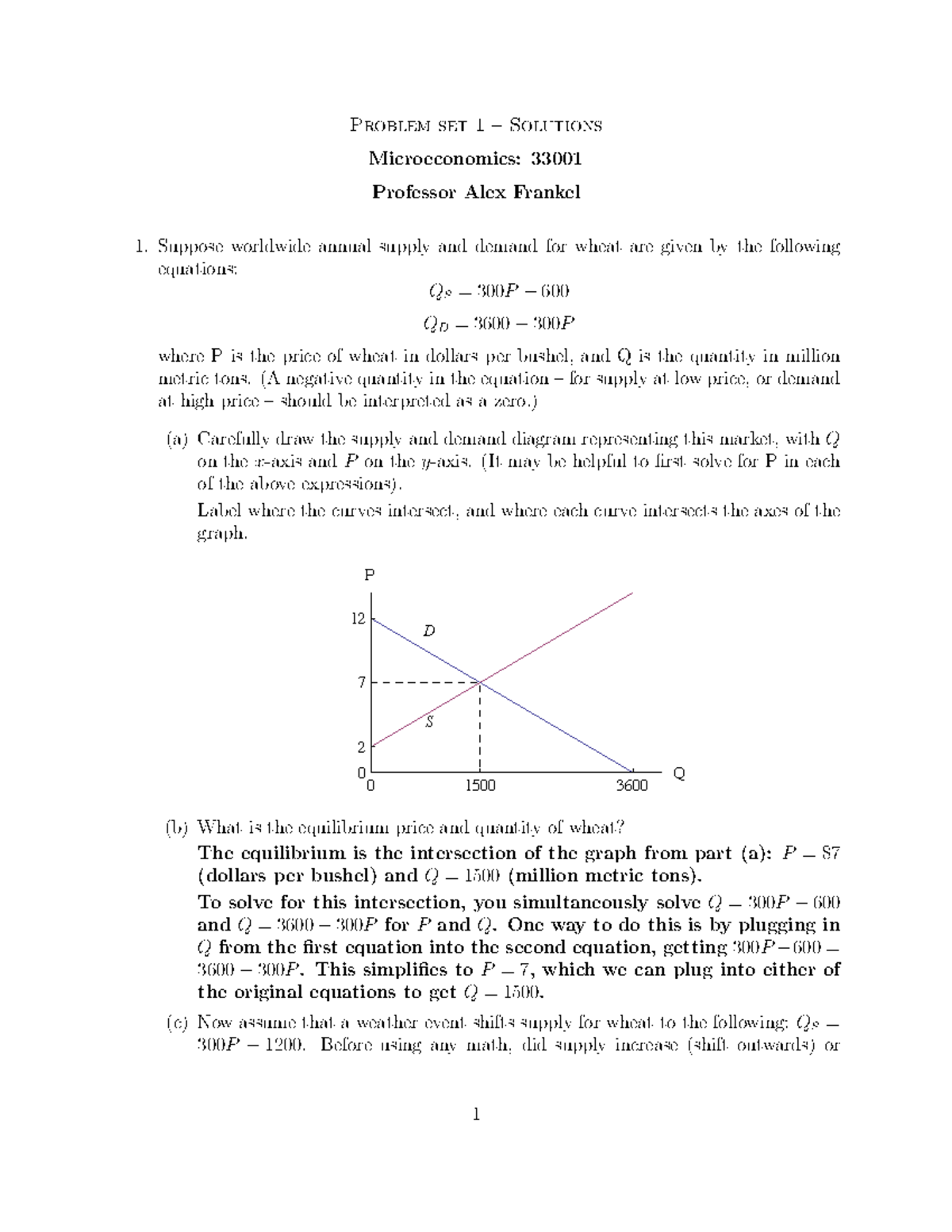 Microeconomics 33001: Solutions to Problem Set 1 - Answer Key - Studocu