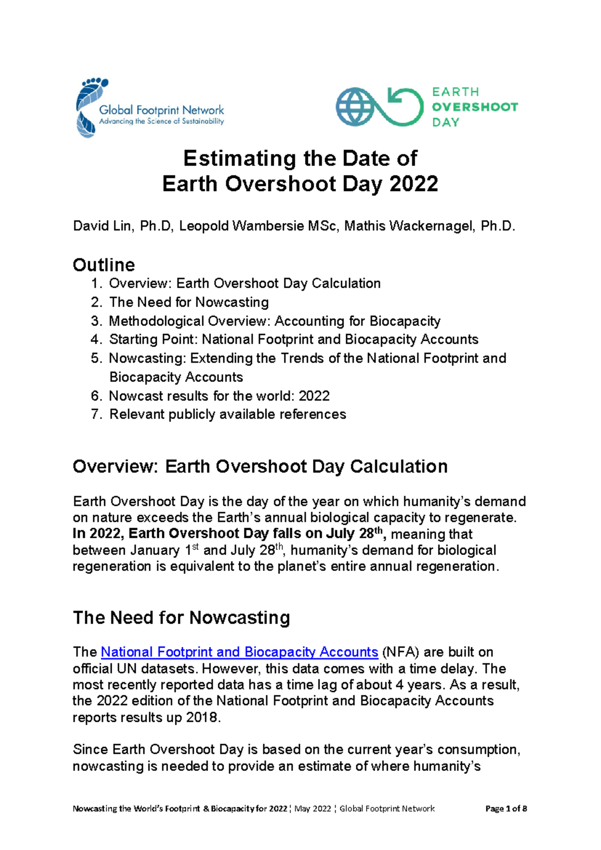 Earth Overshoot Day 2022 Nowcast Report - Estimating the Date of Earth Overshoot Day 2022 David ...