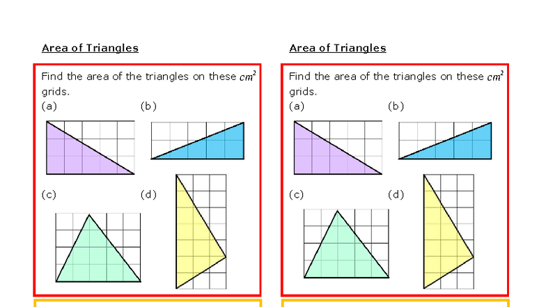Area of Triangles Practice Strips: Finding Areas & Dimensions - Studocu
