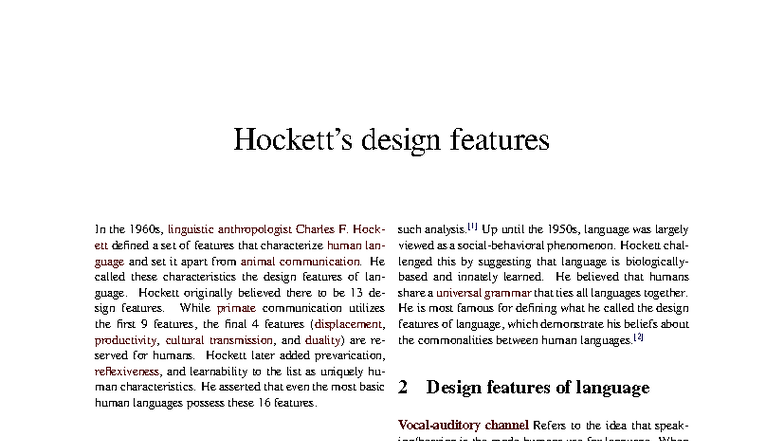 359499049 Hockett's Design Features of Language - Studocu