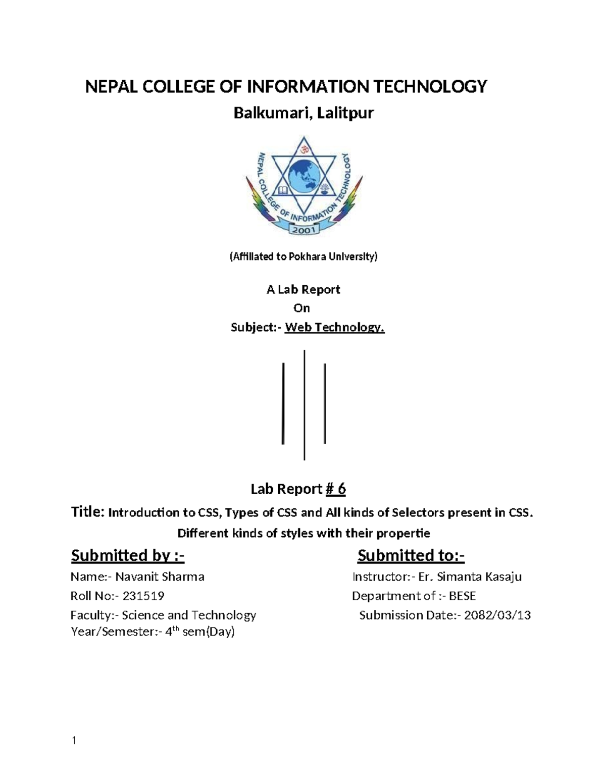 WT Lab Report #6: Introduction to CSS & Selectors in Web Tech - Studocu