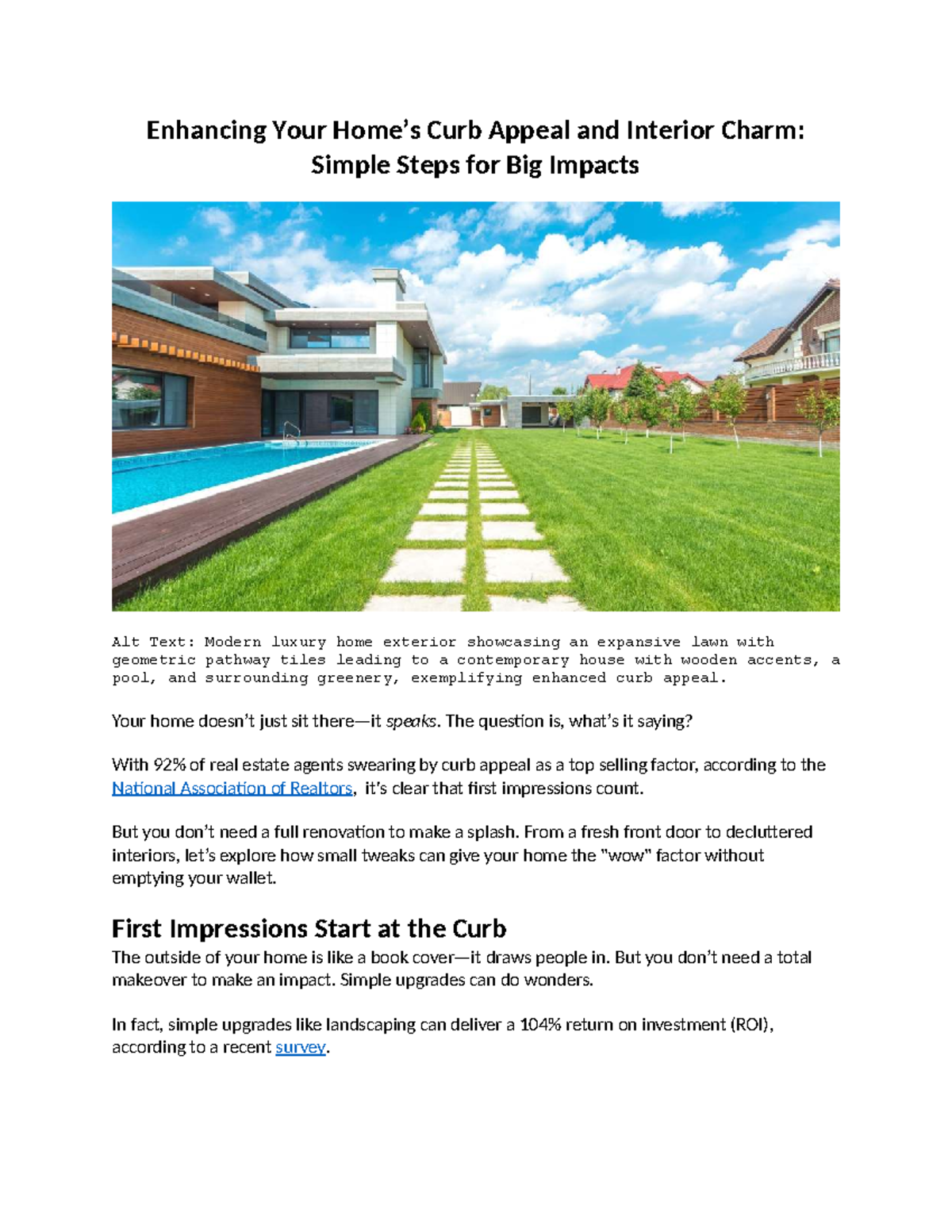 Enhancing Curb Appeal & Interior Charm: Simple Steps for Impact - Studocu