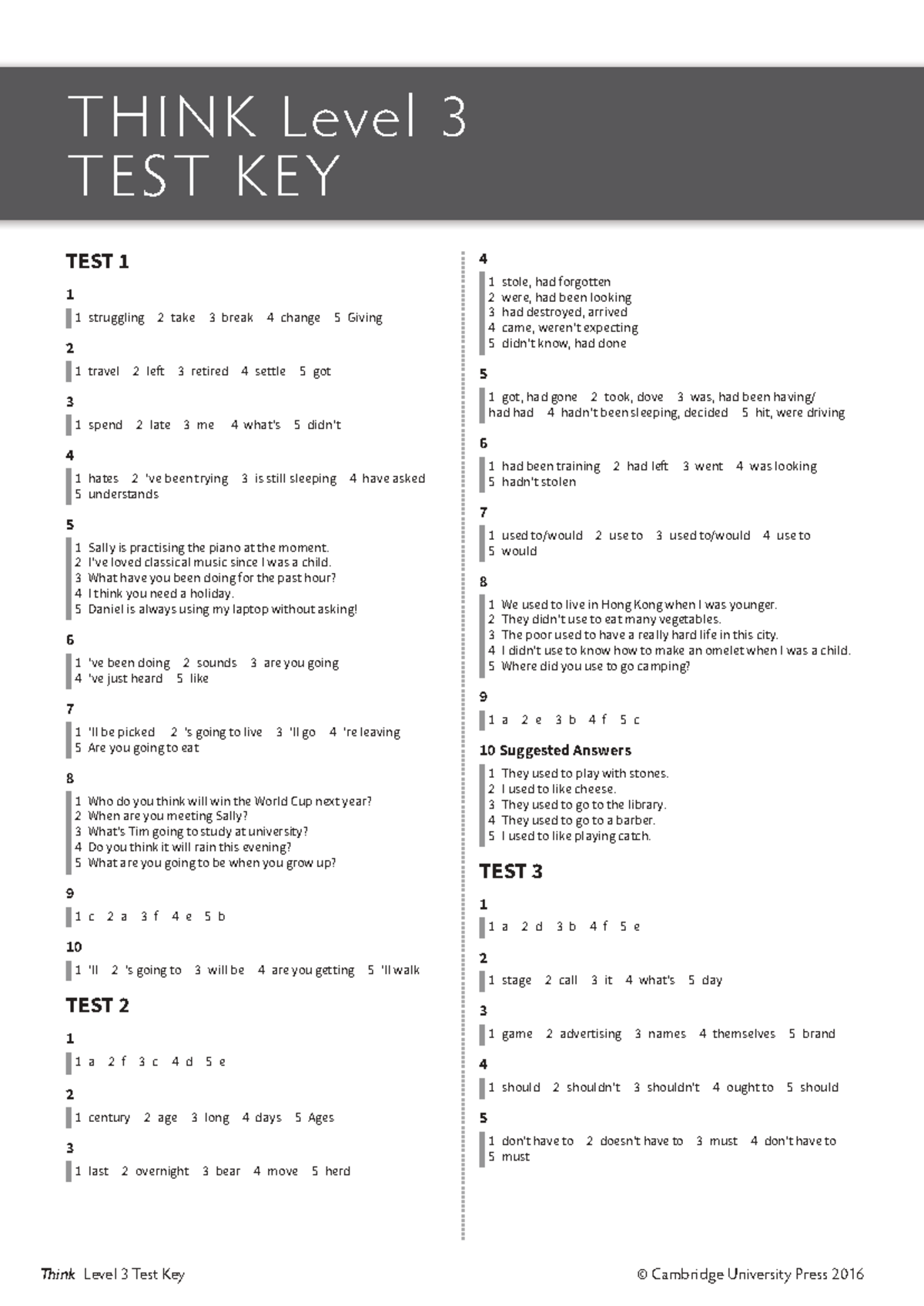 Think Level 3 Test Key - A Comprehensive Review Guide - Studocu