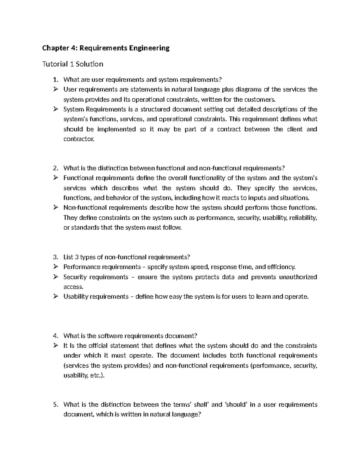 Chapter 4: Requirements Engineering - Tutorial 1 Solutions - Studocu