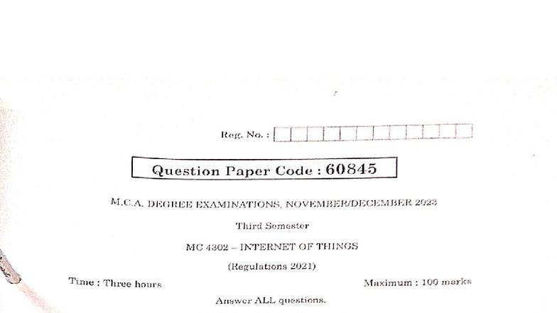 IOT2023 - MC 4302 Internet of Things Exam Questions - Studocu