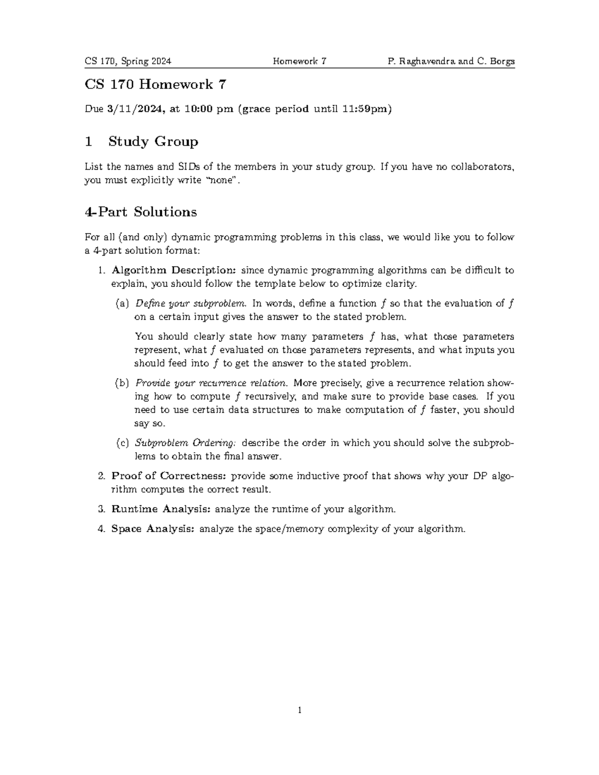 CS 170 Homework 7: Dynamic Programming and Problem Solving Techniques ...