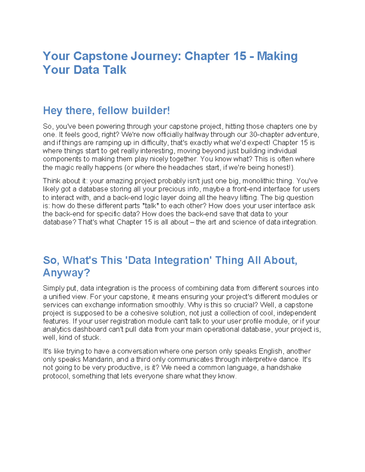 Capstone Project Review: Chapter 15 - Data Integration Insights - Studocu