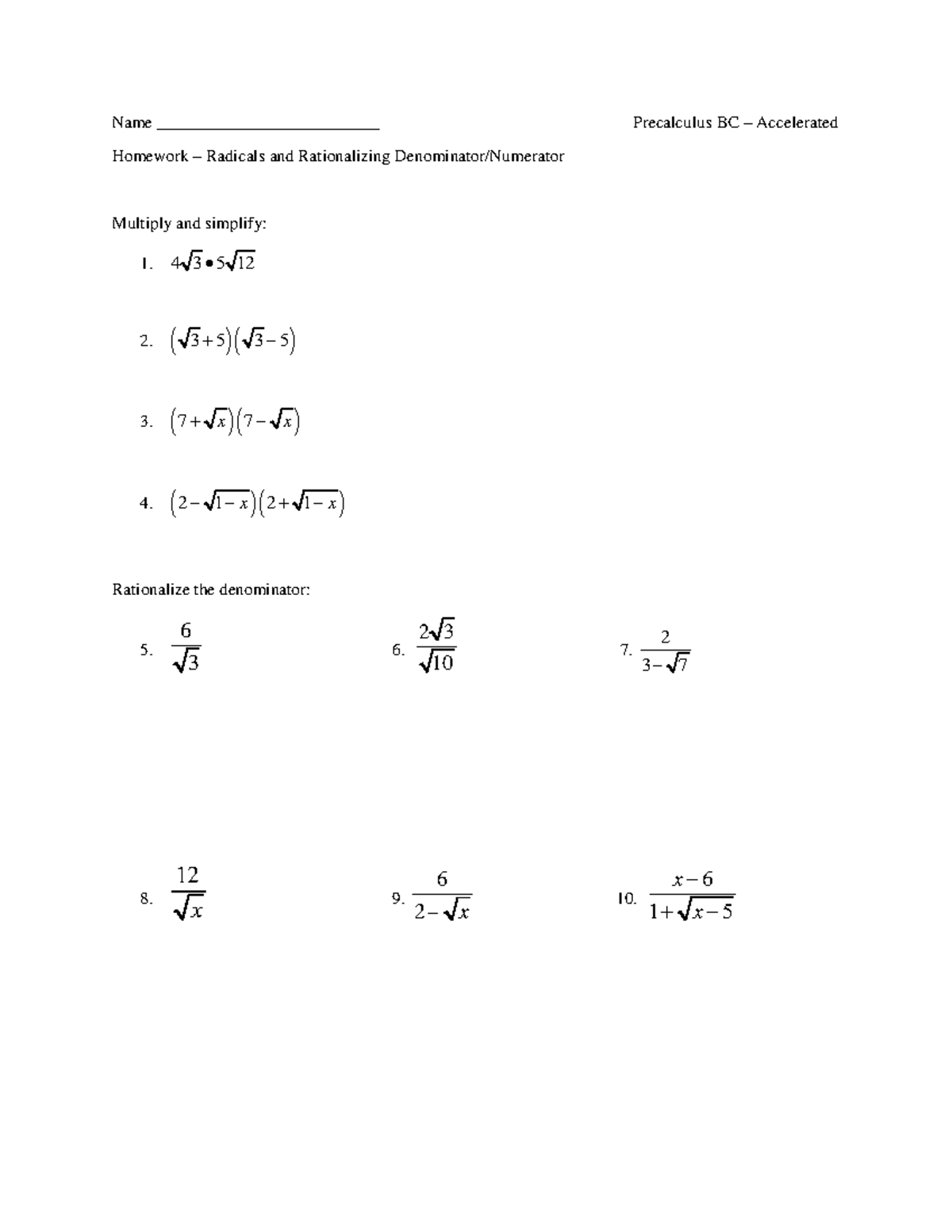 5c - 5c Rationalizing HW Assignment - Name ...