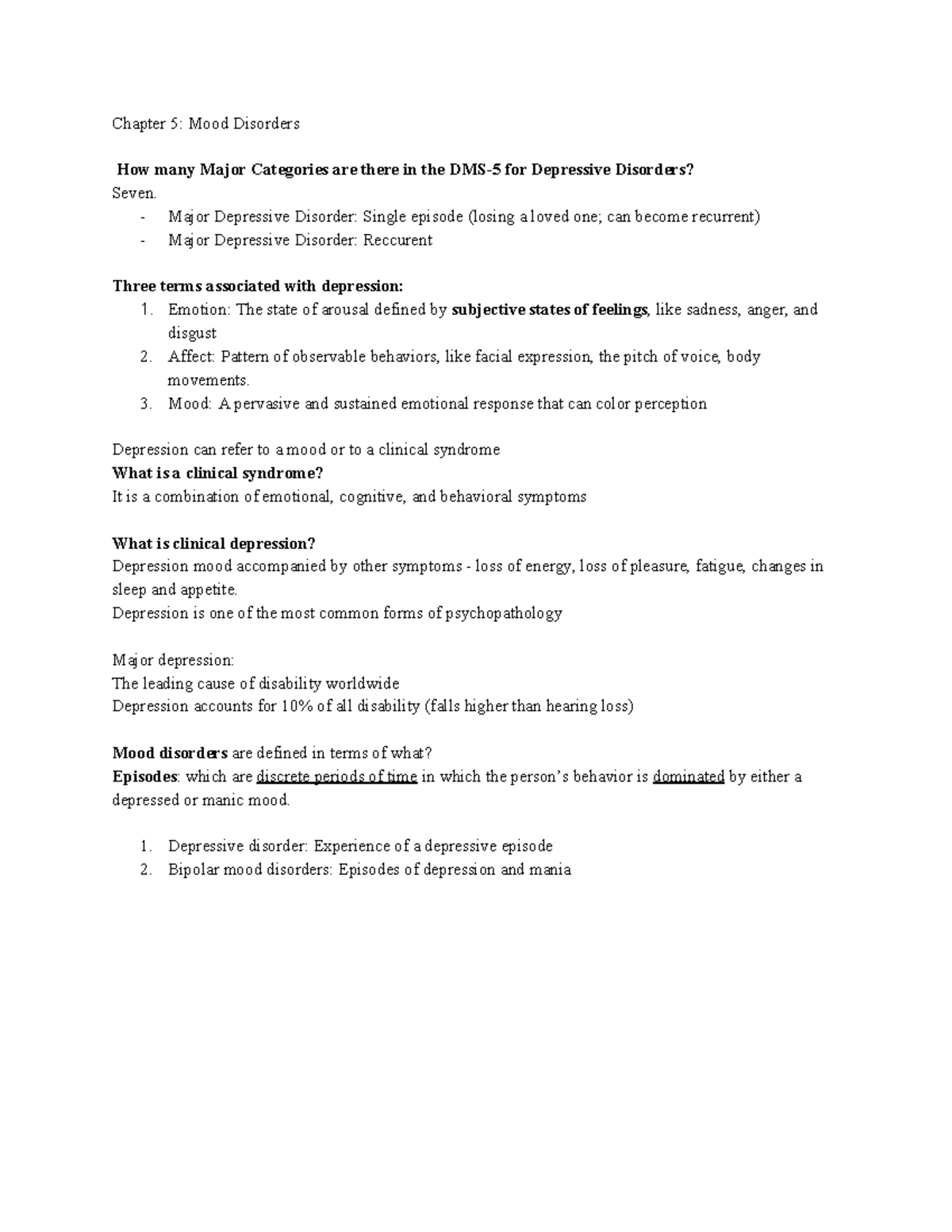 Chapter 5 Mood Disorders - Abnormal Psych - Chapter 5: Mood Disorders ...
