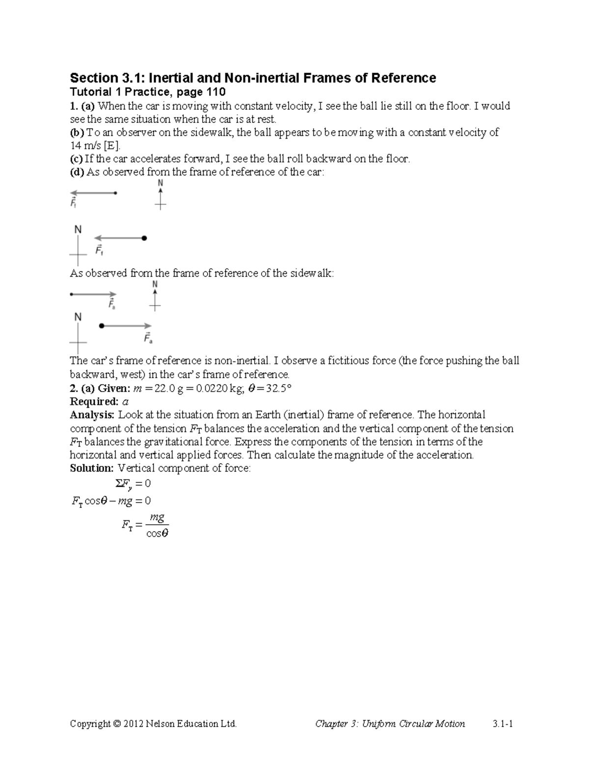 Nelson Physics 12 Chapter 3 Solutions: Inertial vs Non-inertial Frames ...
