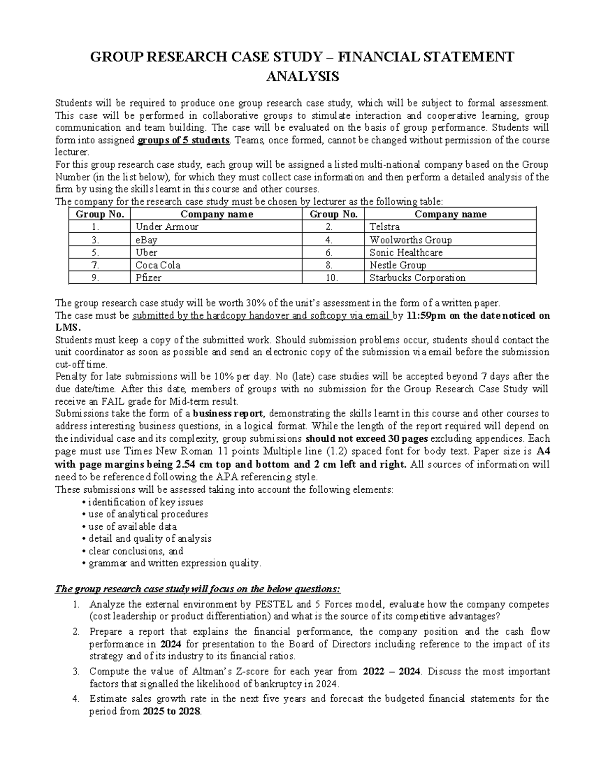 GROUP RESEARCH CASE STUDY: FINANCIAL STATEMENT ANALYSIS 2025 - Studocu