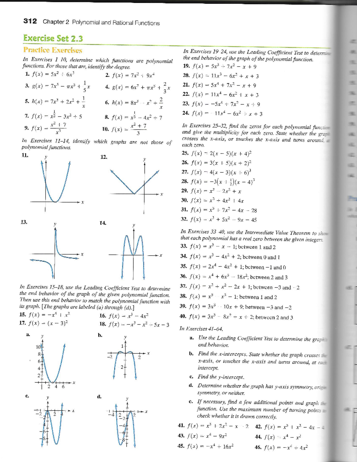 312 Chapter 2 Polynomial & Rational Functions Practice Exercises - Studocu