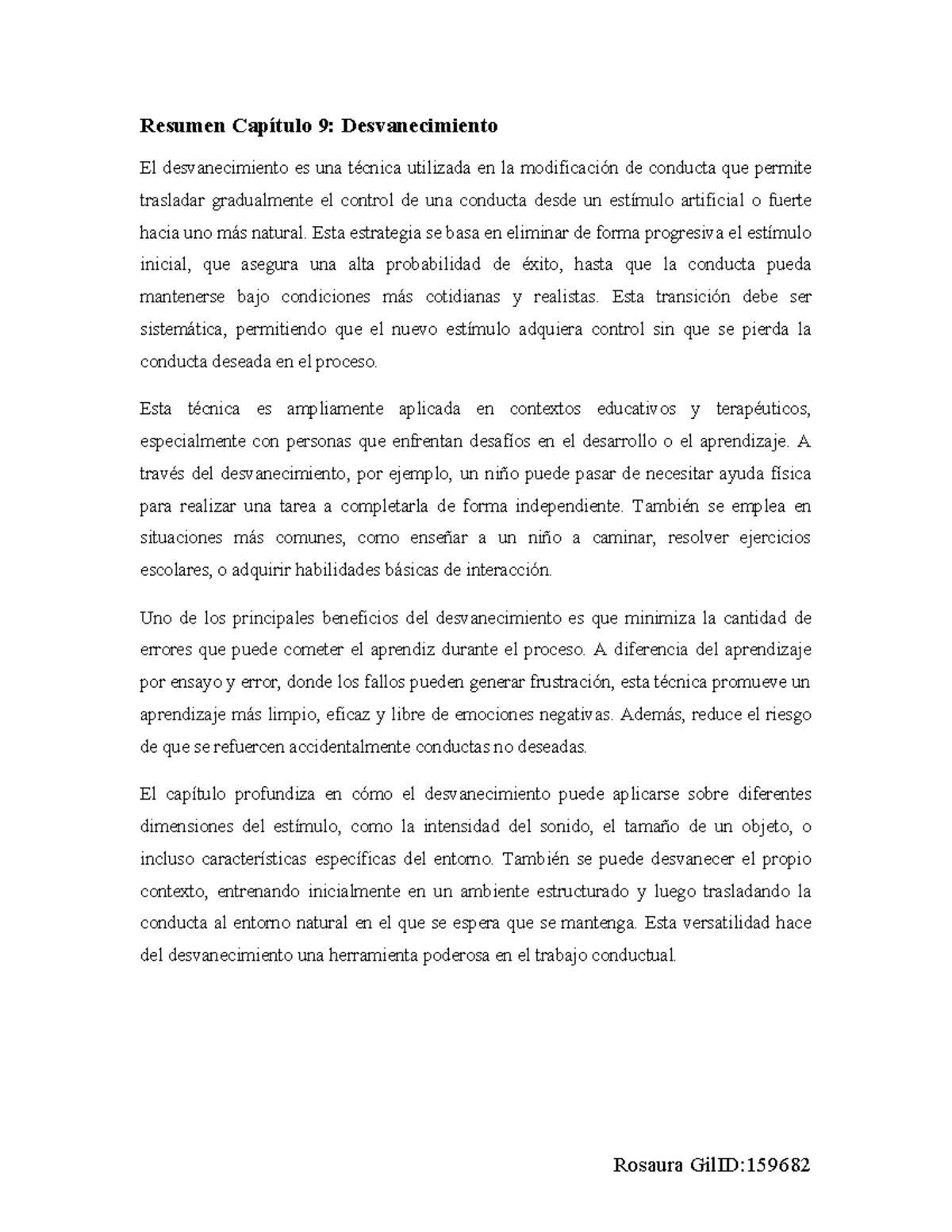 Resumen Capítulo 9: Parafraseado sobre Desvanecimiento en Conducta ...