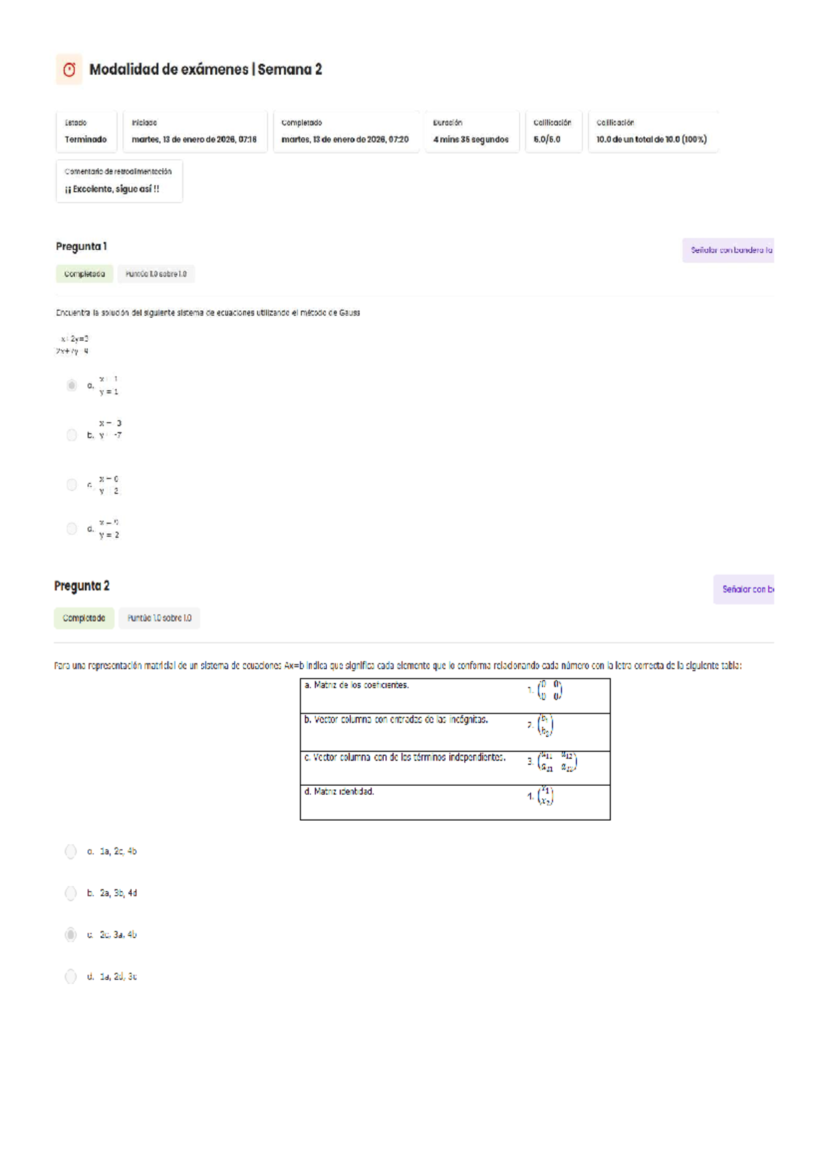 Exámenes de Algebra Lineal I - Semana 2: Soluciones y Evaluaciones ...