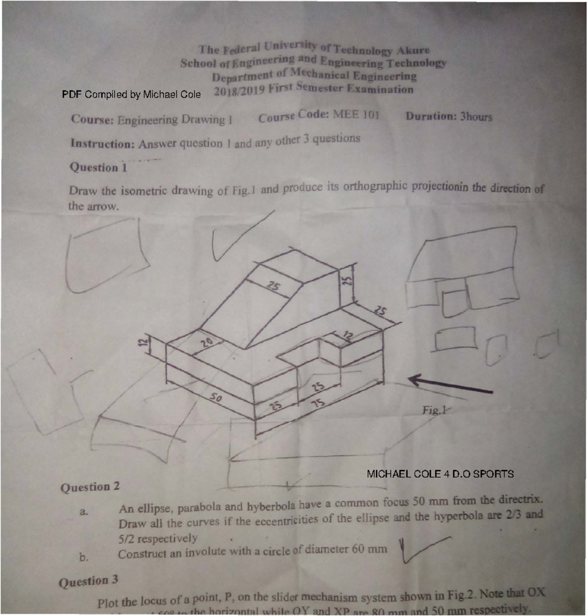MEE101 Engineering Drawing I Past Exam Questions & Tips - Studocu