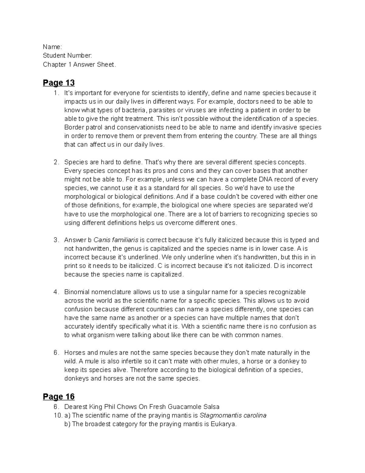 SBI3U - Answers for Chapter 1: Diversity of Living Things - Studocu