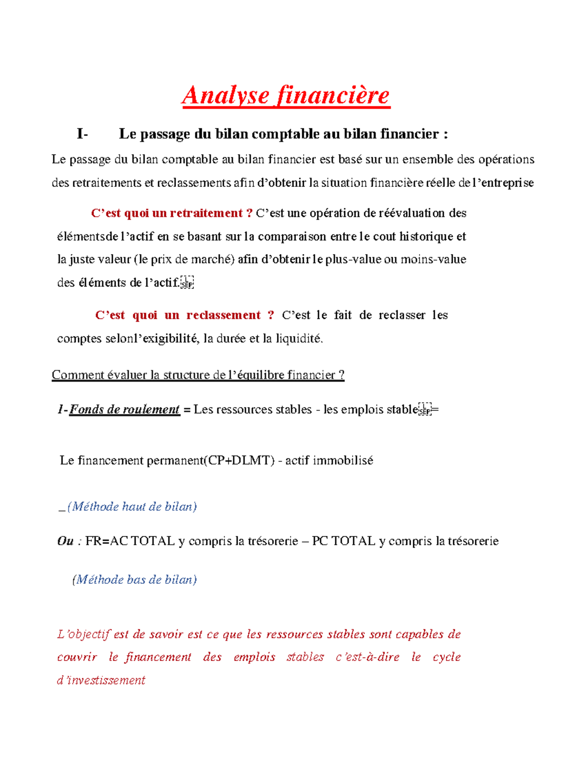 Analyse financière : Passage du bilan comptable au bilan financier - Studocu