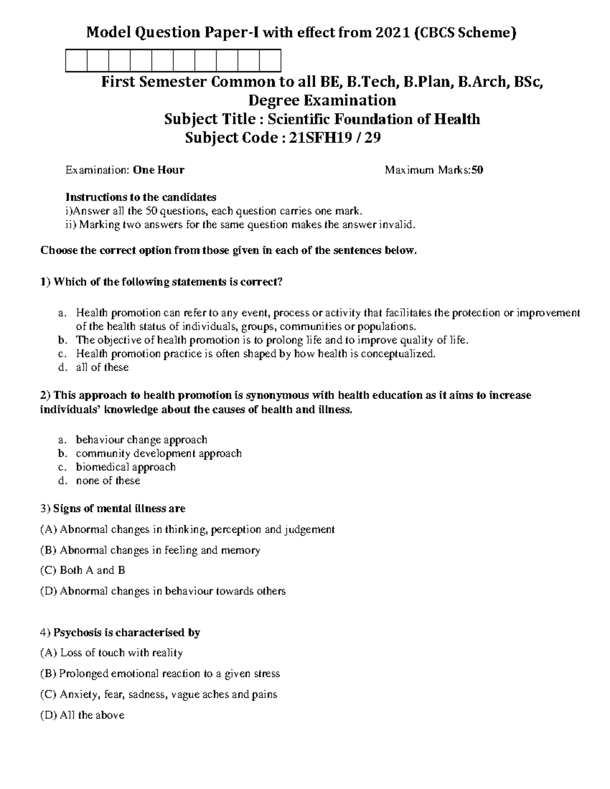 21SFH29set1 - Answers. - Model Question Paper-I with effect from 2021 ...