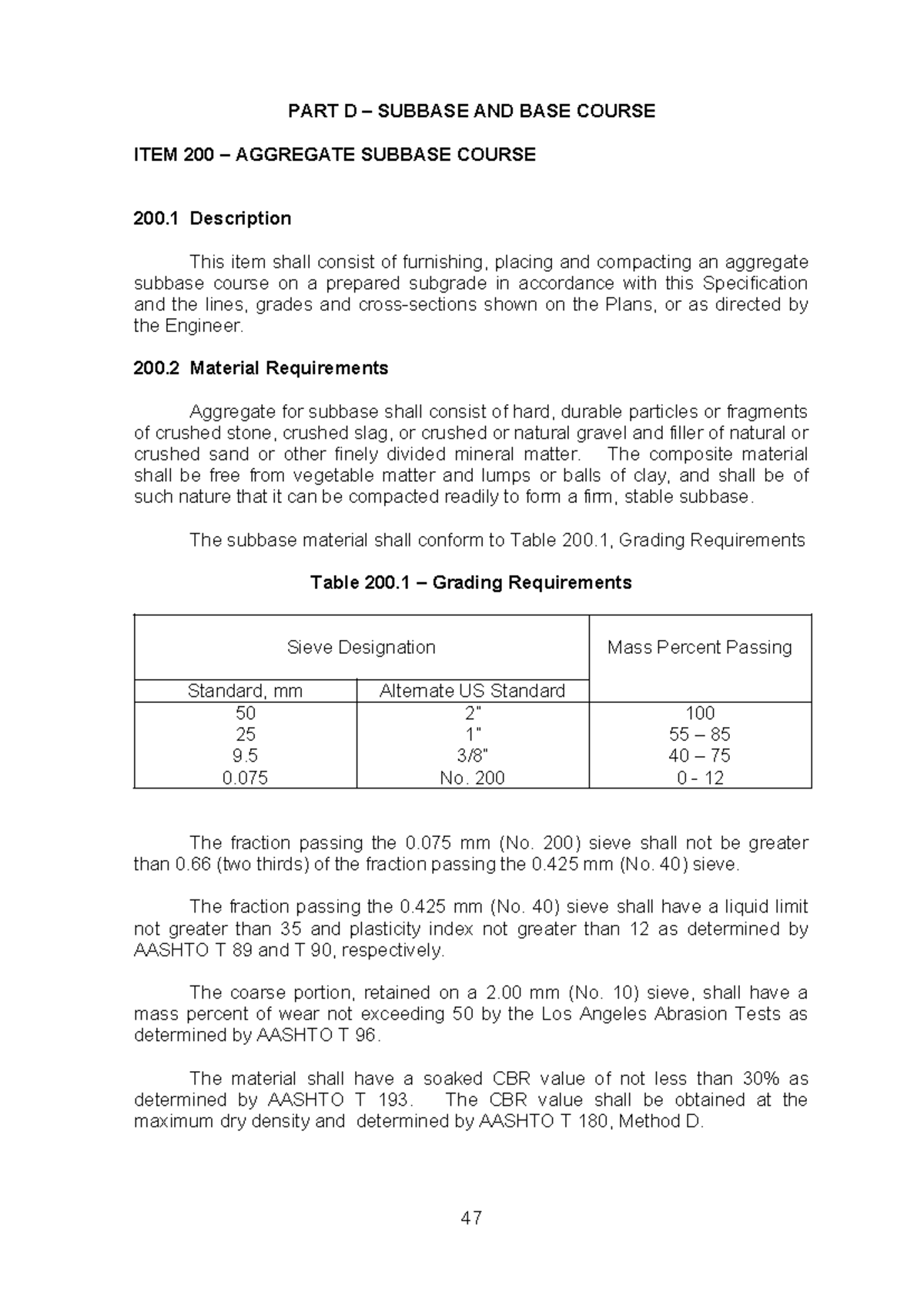 ITEM 200: Aggregate Subbase and Base Course Specifications (2012) - Studocu