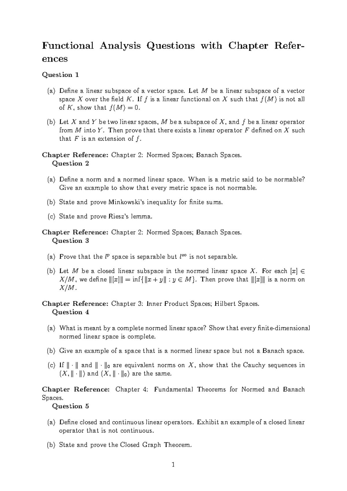 401 Question Analysis - jbjbbbjj - Functional Analysis Questions with Chapter Refer- ences ...