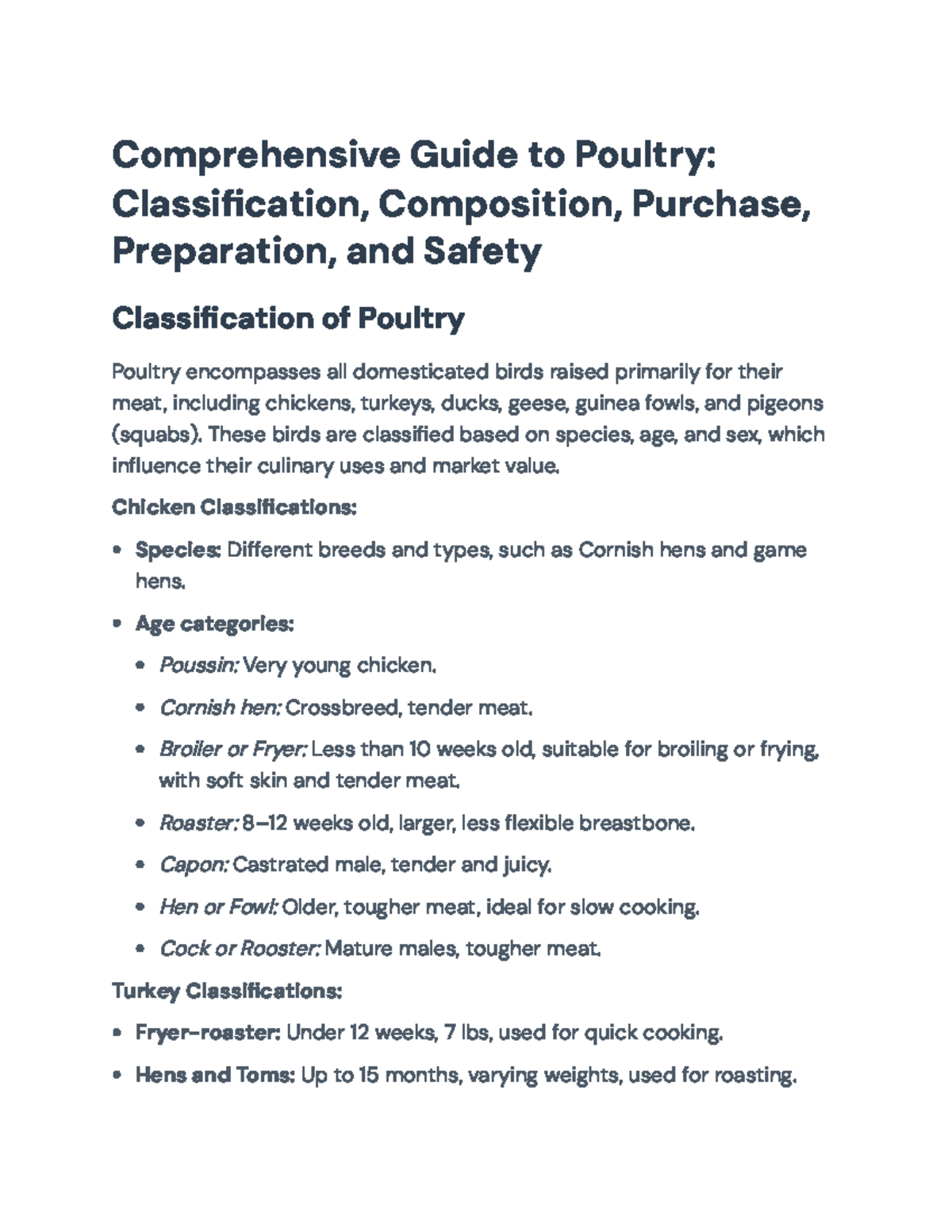 Comprehensive Guide to Poultry: Classification, Safety, and Preparation ...
