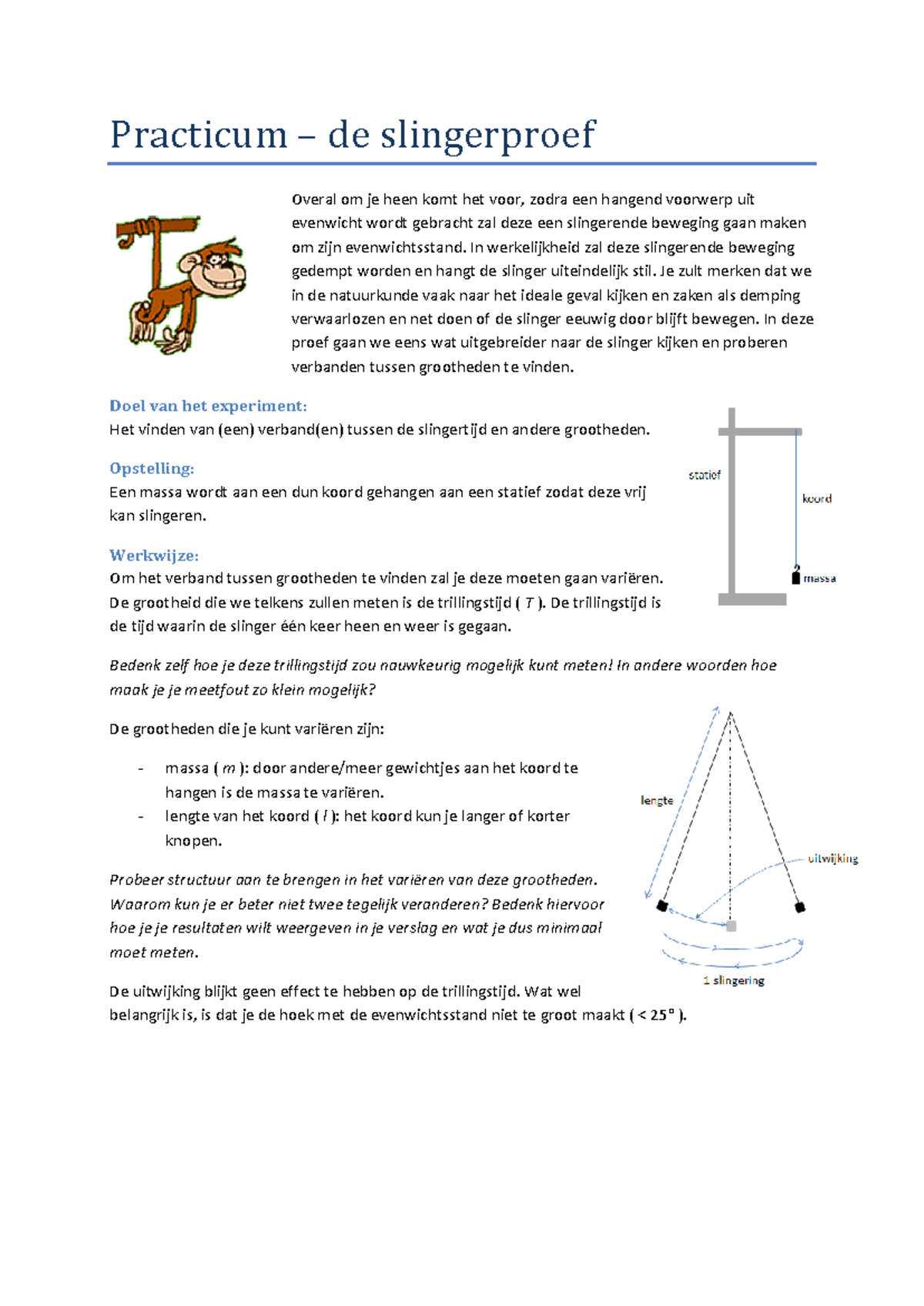 Practicum Slingerproef 5v: Onderzoek naar Slingertijd en Grootheden ...
