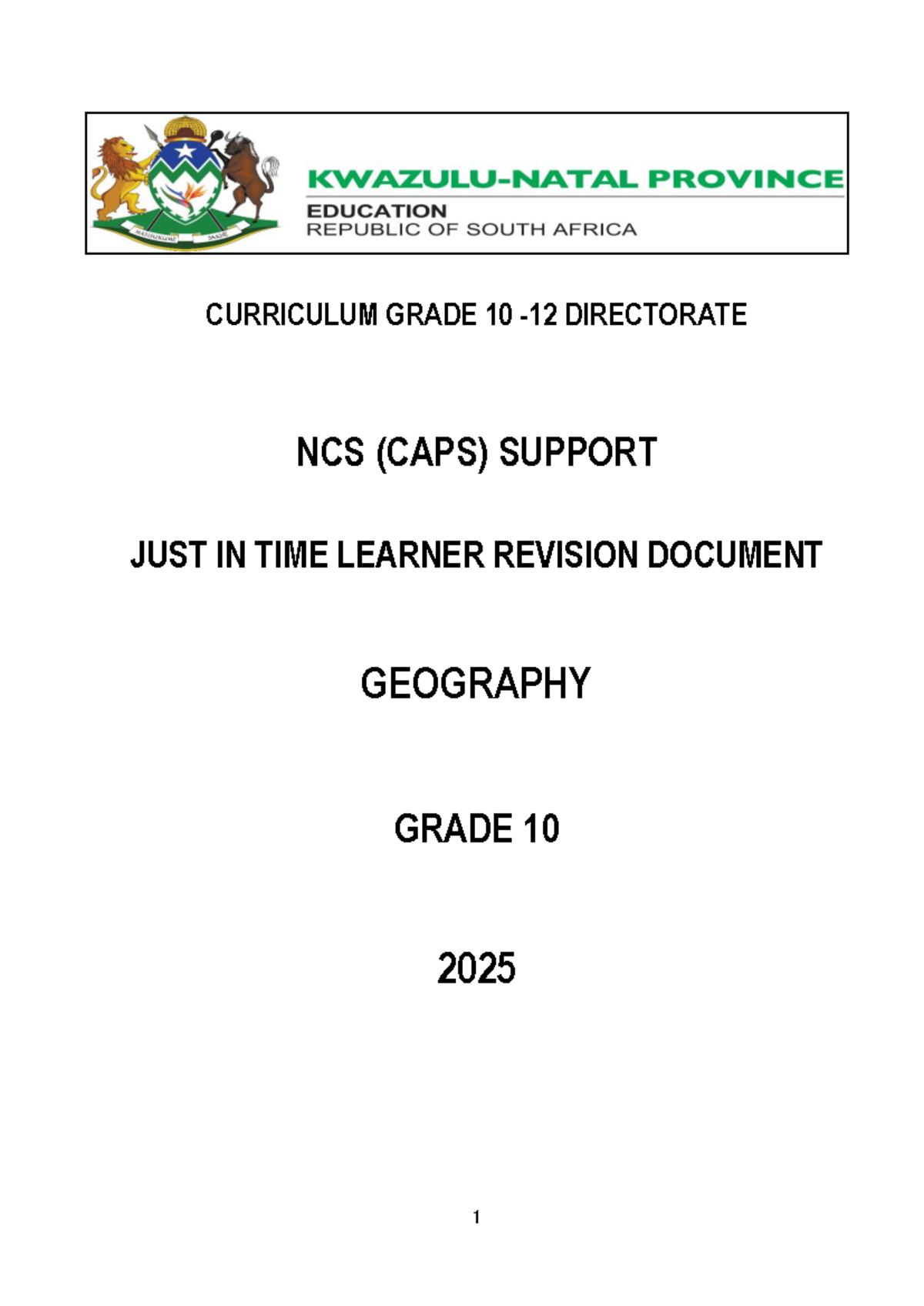 Grade 10 Geography JIT 2025 Revision Guide: Key Concepts & Topics - Studocu
