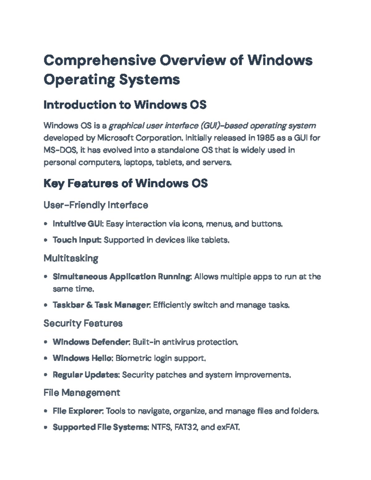 Comprehensive Overview of Windows OS Evolution and Key Features - Studocu