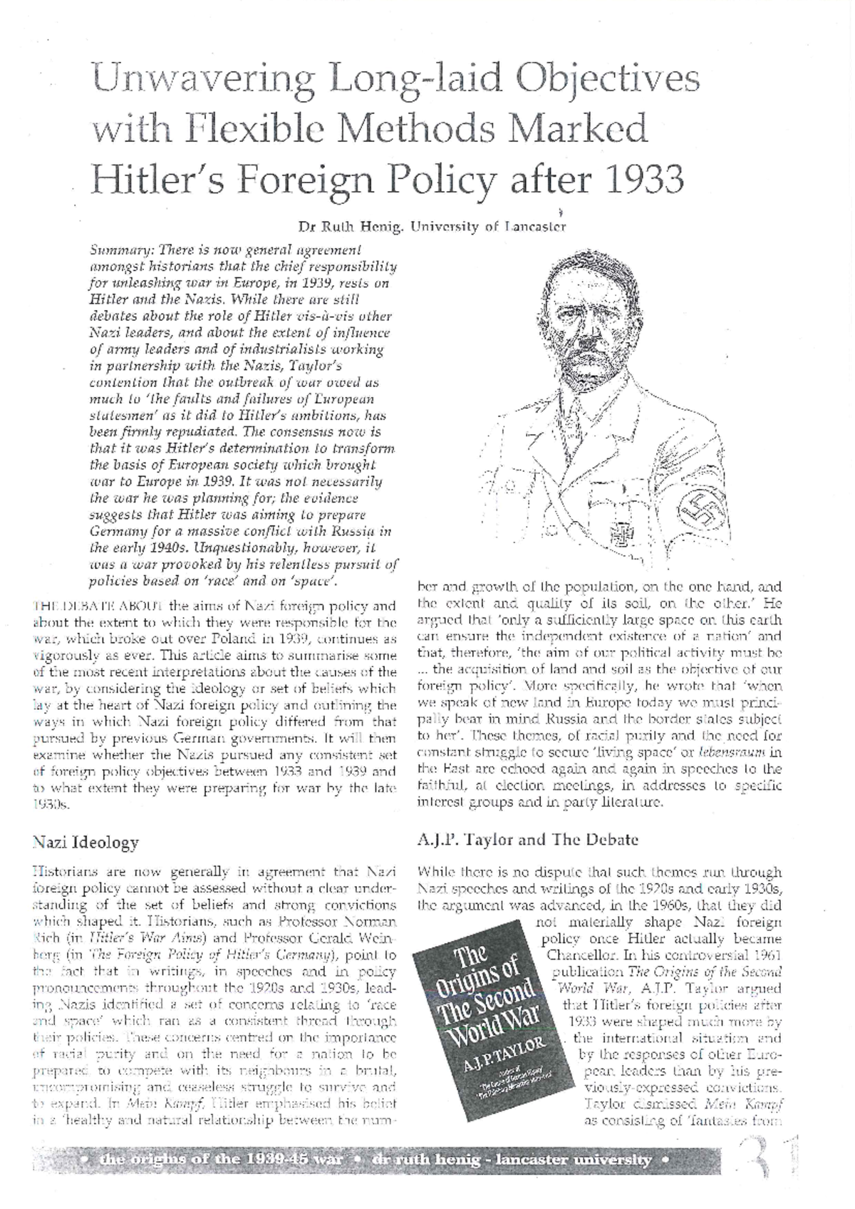 Henig on Hitlers Foreign Policy after 1933 - New Perspectives ...